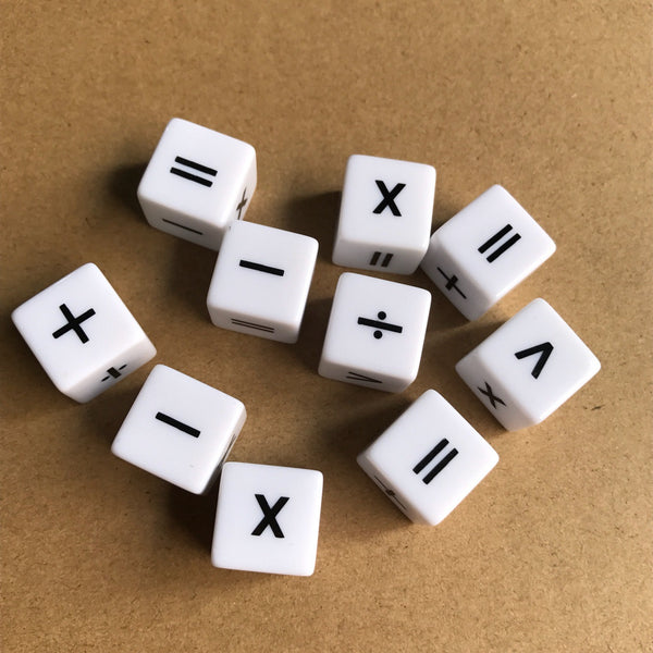 Dice 16mm Mathematical Signs - +, -, ÷, x, =, > – PaperWorm
